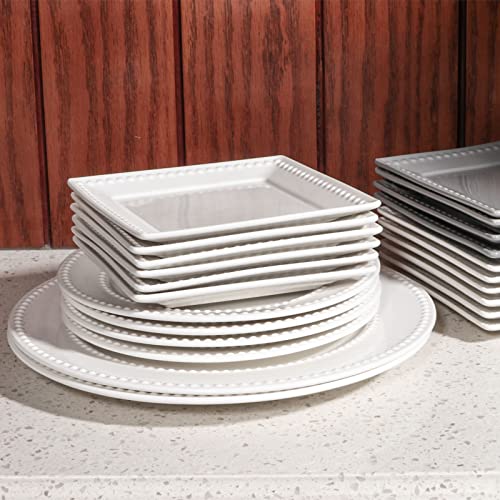 Wareland Bright White Embossed Dots Square Dessert Plates Set of 6, Ultra-fine Porcelain 6 inch Appetizer Plates, Farmhouse Salad Plates Set for Sides, Dessert, Snack, Small Heavy Duty Dinner Plates