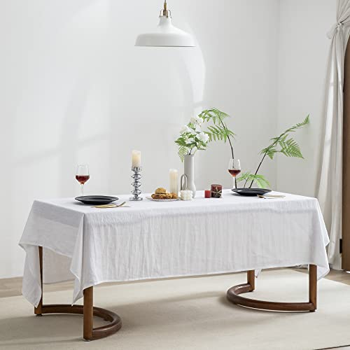 EVERLY 100% Pure Linen Rectangle Tablecloths 60x120Inches for Dining, Buffet Parties, Picnic,Events, Weddings and Restaurants, Decorative Halloween, Thanksgiving Machine Washable Tablecloths-White