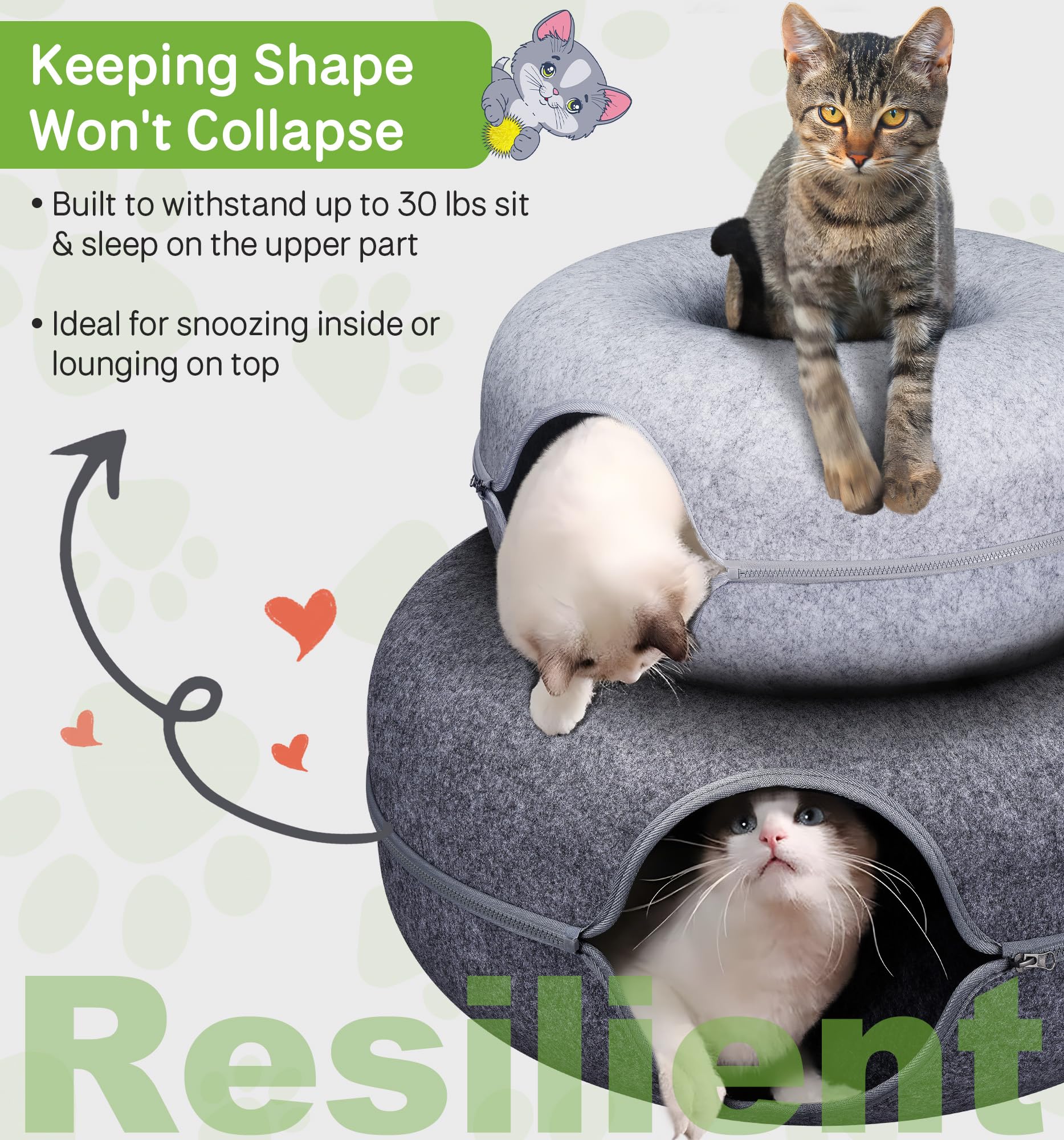 MAMI&BABI Peekaboo Cat Cave for Indoor Cats, Cat Donut Cat Tunnel Bed, Scratch Resistant Cat Toys for Medium Large Cats up to 30 lbs