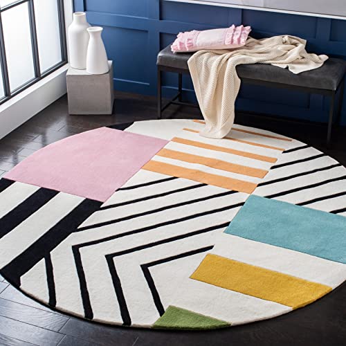 SAFAVIEH Fifth Avenue Collection 3' x 5' Ivory/Black FTV122A Handmade Mid-Century Modern Abstract Wool Area Rug