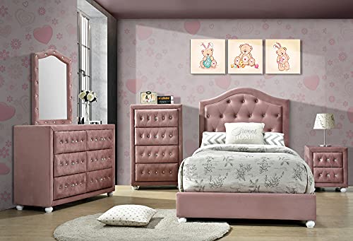 Acme Furniture Reggie Nightstand, Pink Fabric