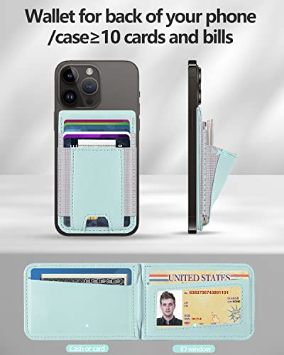 Miroddi MagSafe Wallet for Phone, iPhone Wallet with Stand, Leather Magnetic Wallet Cards Holder, Magnetic Wallet for iPhone 16/15/14/13/12 Series, Open ID Window, Fits 10 Cards, Green