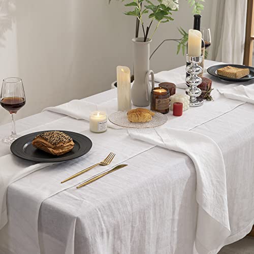EVERLY 100% Pure Linen Rectangle Tablecloths 60x120Inches for Dining, Buffet Parties, Picnic,Events, Weddings and Restaurants, Decorative Halloween, Thanksgiving Machine Washable Tablecloths-White