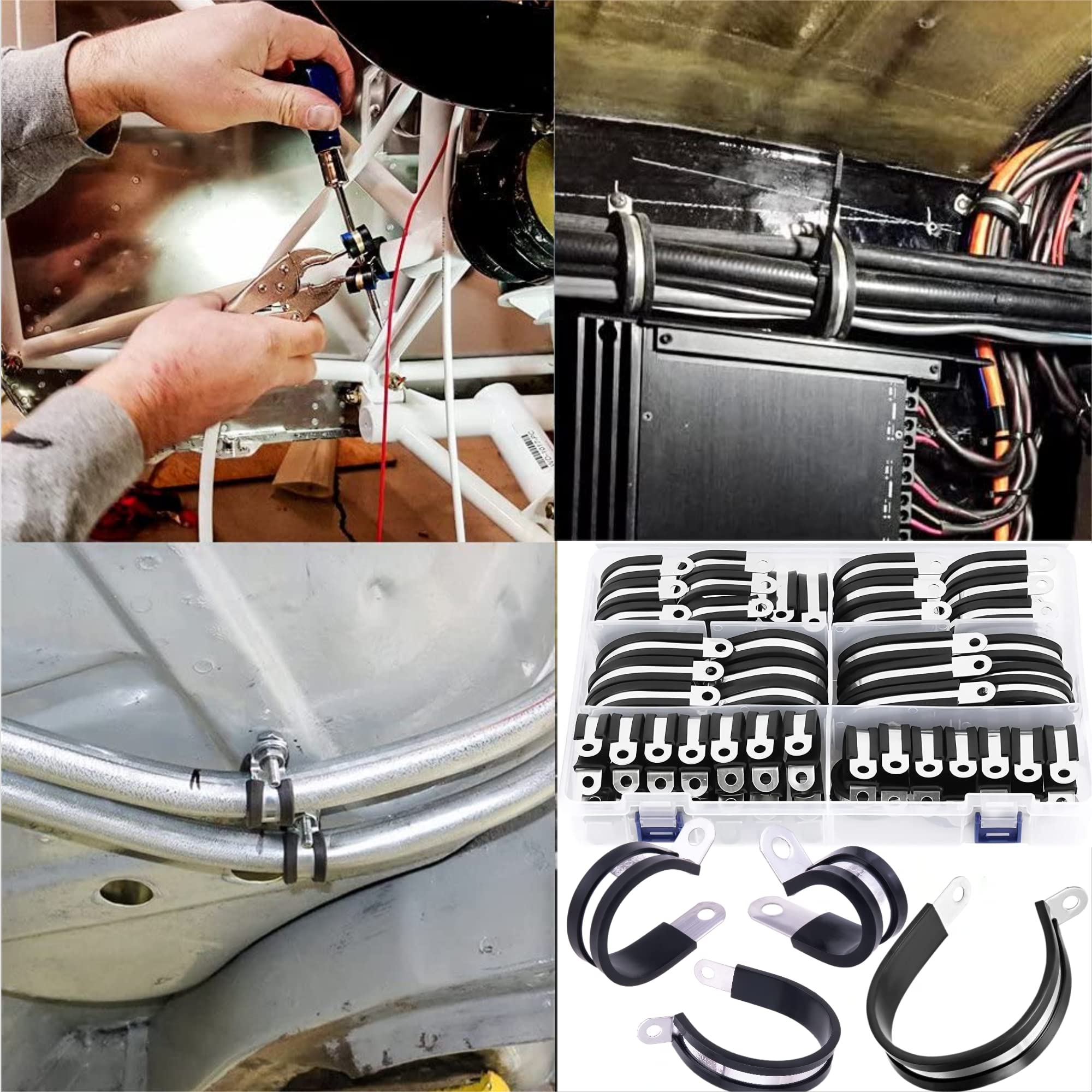 56PCS Large Cable Clamps Assortment Kit,304Stainless Steel Rubber Coated Cushioned Insulated Cable Clamps,Automotive Wire Clamps, Loop Pipe Clamps in 7 Sizes—3/4" 7/8" 1" 1-1/4" 1-1/2" 1-3/4" 2"