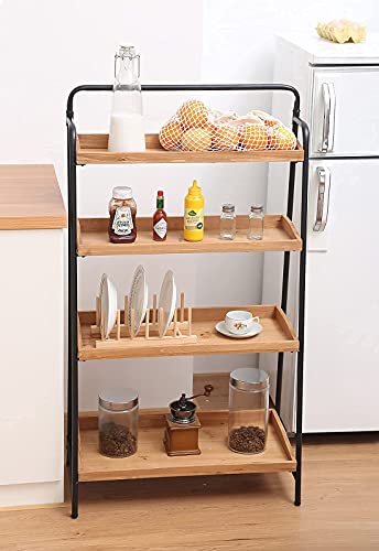 DAOYIJIAJU 4-Tier Ladder Shelf Metal Frame with Wood Rectangle Tray Standing Shelf Storage Units Industrial Organizer Shelves for Kitchen, Living Room, Office, Bedroom and Bathroom