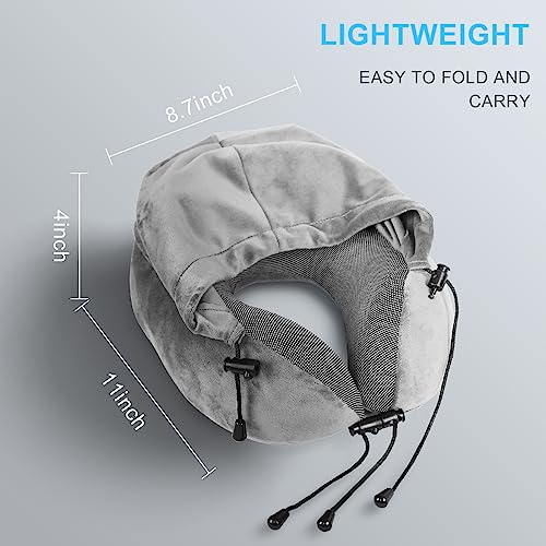 Ustenroya Neck Pillow for Sleeping Travel Travel Pillows for Airplanes 100% Pure Memory Foam Neck Pillow, Portable Pillow for Office Cars Trains Long Flights Sleeping (Grey)