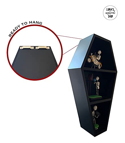 Luna's Mystical Coffin Shelf - Horror Gothic Decor - Black Floating Wooden Shelf for Wall or Table Top - Witchy Wall Decor- 14 Inches Tall by 7 Inches Wide