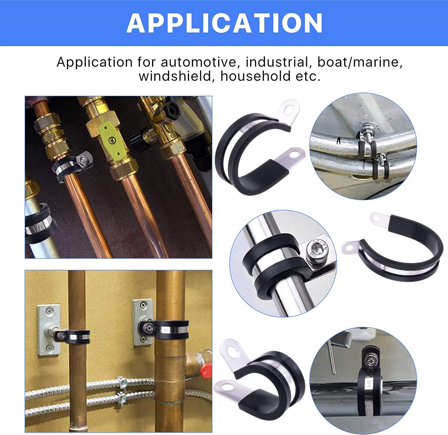 56PCS Large Cable Clamps Assortment Kit,304Stainless Steel Rubber Coated Cushioned Insulated Cable Clamps,Automotive Wire Clamps, Loop Pipe Clamps in 7 Sizes—3/4" 7/8" 1" 1-1/4" 1-1/2" 1-3/4" 2"