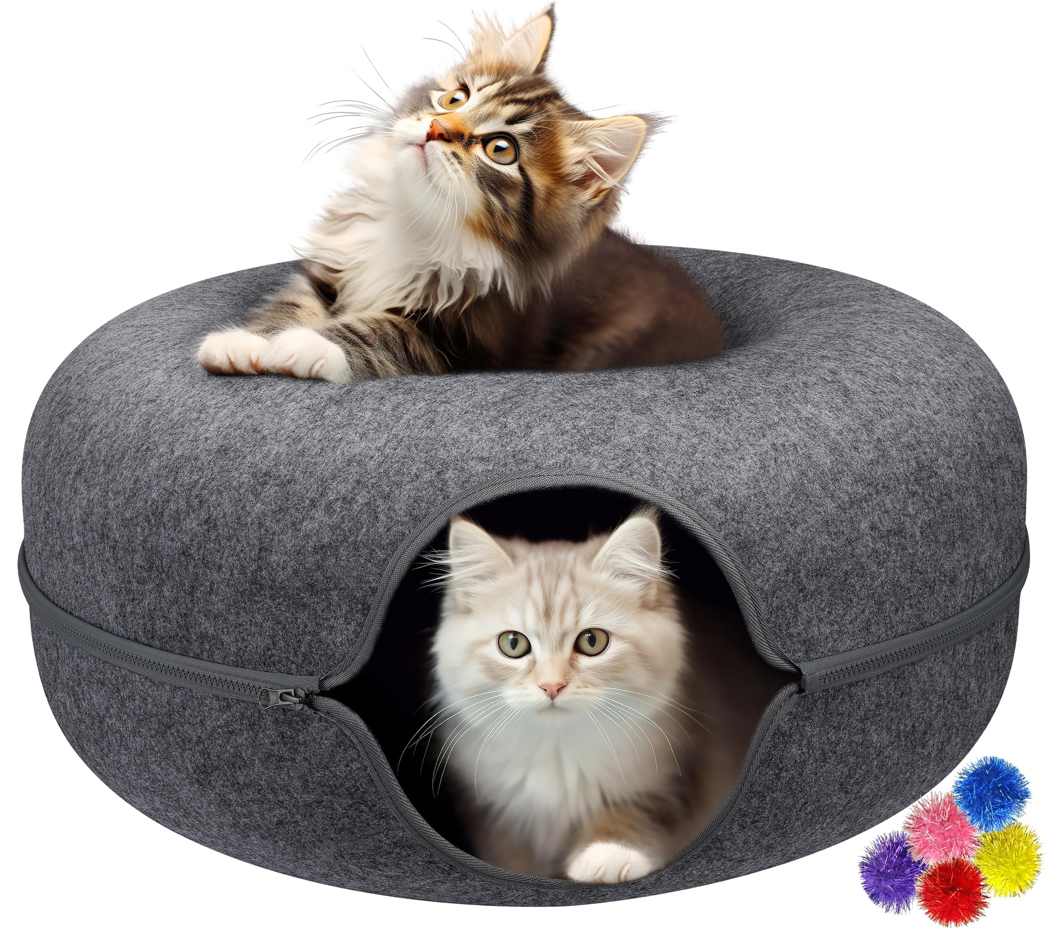 MAMI&BABI Peekaboo Cat Cave for Indoor Cats, Cat Donut Cat Tunnel Bed, Scratch Resistant Cat Toys for Medium Large Cats up to 30 lbs