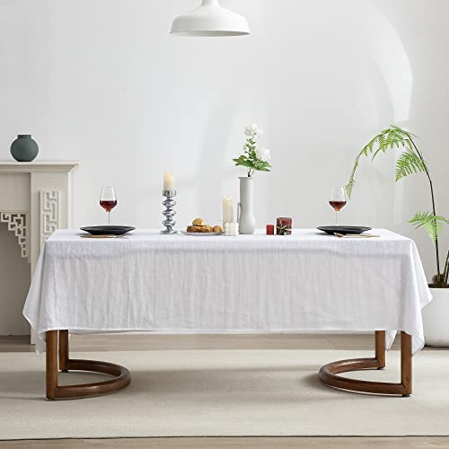 EVERLY 100% Pure Linen Rectangle Tablecloths 60x120Inches for Dining, Buffet Parties, Picnic,Events, Weddings and Restaurants, Decorative Halloween, Thanksgiving Machine Washable Tablecloths-White
