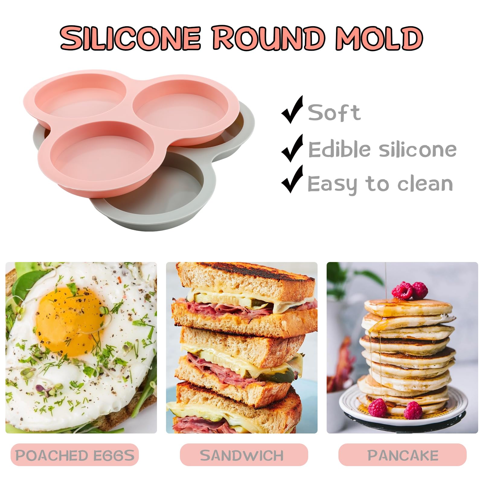 Hulajek 2 Pcs Silicone Air Fryer Egg Molds, Reusable Non-Stick Air Fryer Baking Pan, 3-Cavity Silicone Muffin Pan for Hamburger Bun Pan Air Fryer Accessories