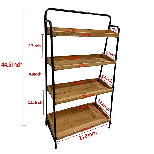 DAOYIJIAJU 4-Tier Ladder Shelf Metal Frame with Wood Rectangle Tray Standing Shelf Storage Units Industrial Organizer Shelves for Kitchen, Living Room, Office, Bedroom and Bathroom