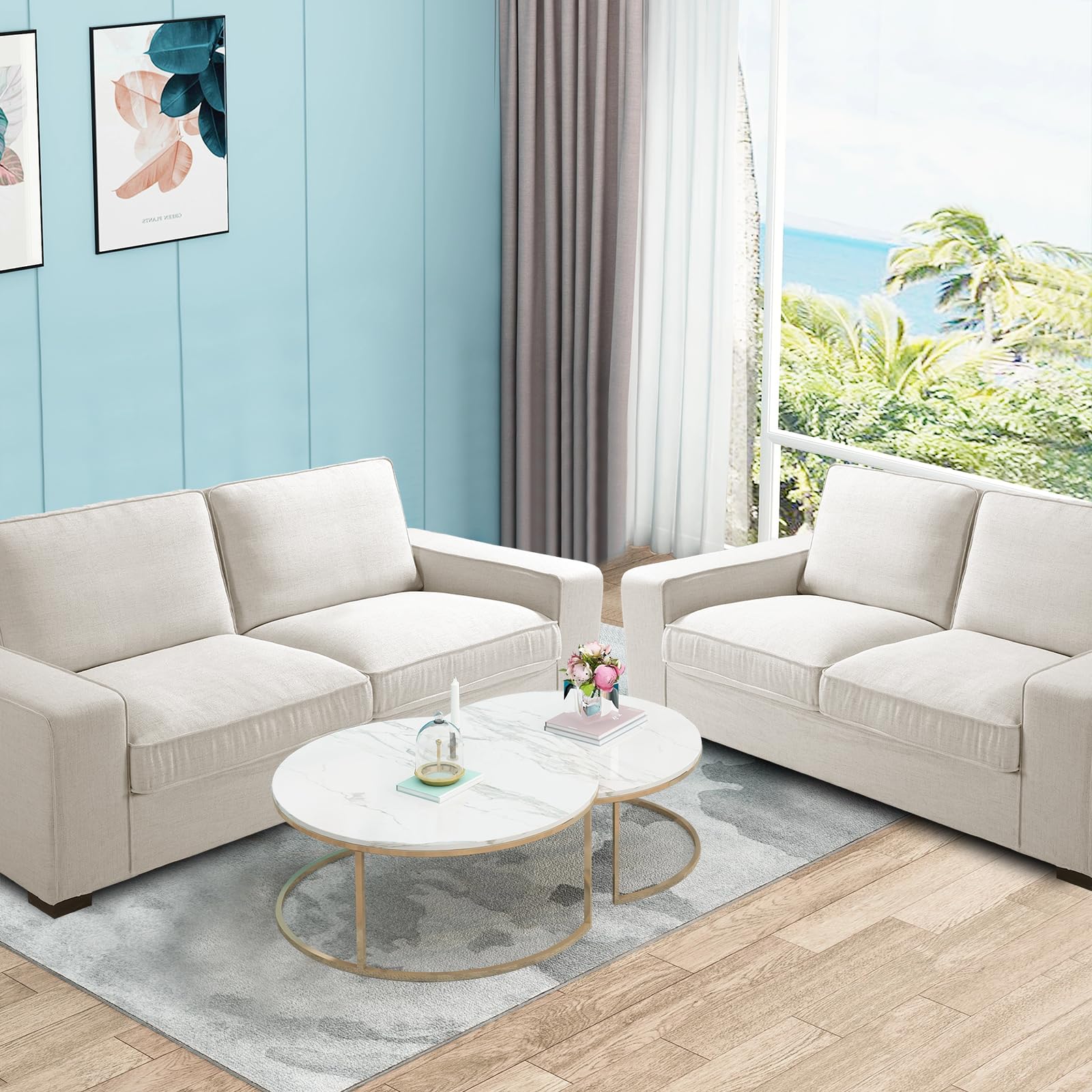 EASELAND 71.25" Loveseat Sofa Couch for Living Room, Chenille Modern Sofa Couch, Deep-Seated Sofa with Solid Wood, Metal and Removable Cover Easy to Install (2 Seats, Beige)