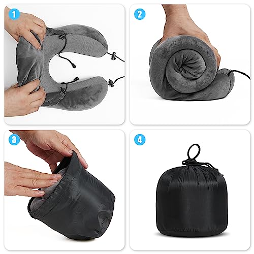 Ustenroya Neck Pillow for Sleeping Travel Travel Pillows for Airplanes 100% Pure Memory Foam Neck Pillow, Portable Pillow for Office Cars Trains Long Flights Sleeping (Grey)