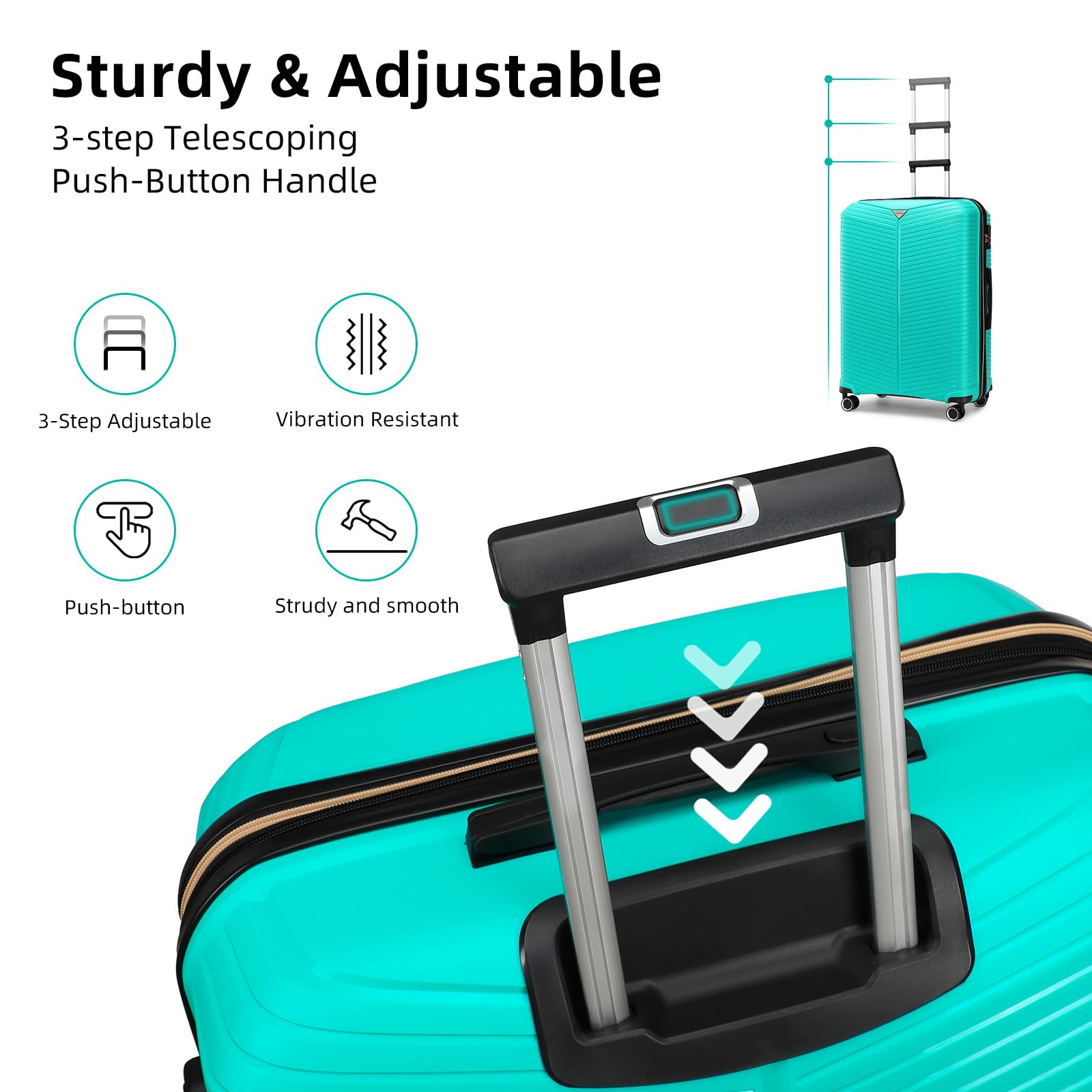 LEAVES KING LARVENDER Luggage Sets 5 Piece, Expandable(Only 24"&28") PP Suitcase with Spinner Wheels, Durable Luggage Sets Clearance Carry On Luggage Suitcase Set For Women Men, Aqua Blue