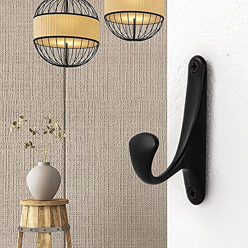 DECMATE 5 Packs Heavy Duty Wall Mounted Coat Hooks with 10 Screws Hardware Contemporary Metal Single Hooks Flat Black for Hanging Coat, Scarf, Bag, Towel, Cap, Cup, Hat …
