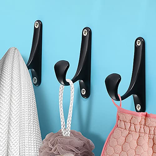 DECMATE 5 Packs Heavy Duty Wall Mounted Coat Hooks with 10 Screws Hardware Contemporary Metal Single Hooks Flat Black for Hanging Coat, Scarf, Bag, Towel, Cap, Cup, Hat …