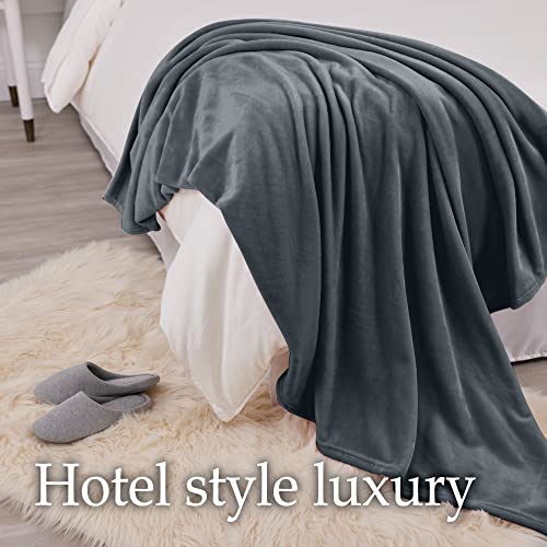 lalaLOOM Luxurious Soft Fleece Bed or Throw Blanket, Queen 90x90 Warm Velvet Plush Blankets, Comfy Lightweight Cozy Bedding, Washable Home Décor Throws for Sofa Couch, Bedroom Dorm Room, Gray Blue