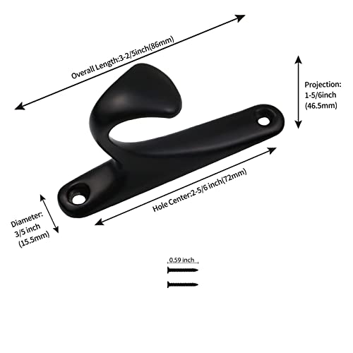 DECMATE 5 Packs Heavy Duty Wall Mounted Coat Hooks with 10 Screws Hardware Contemporary Metal Single Hooks Flat Black for Hanging Coat, Scarf, Bag, Towel, Cap, Cup, Hat …