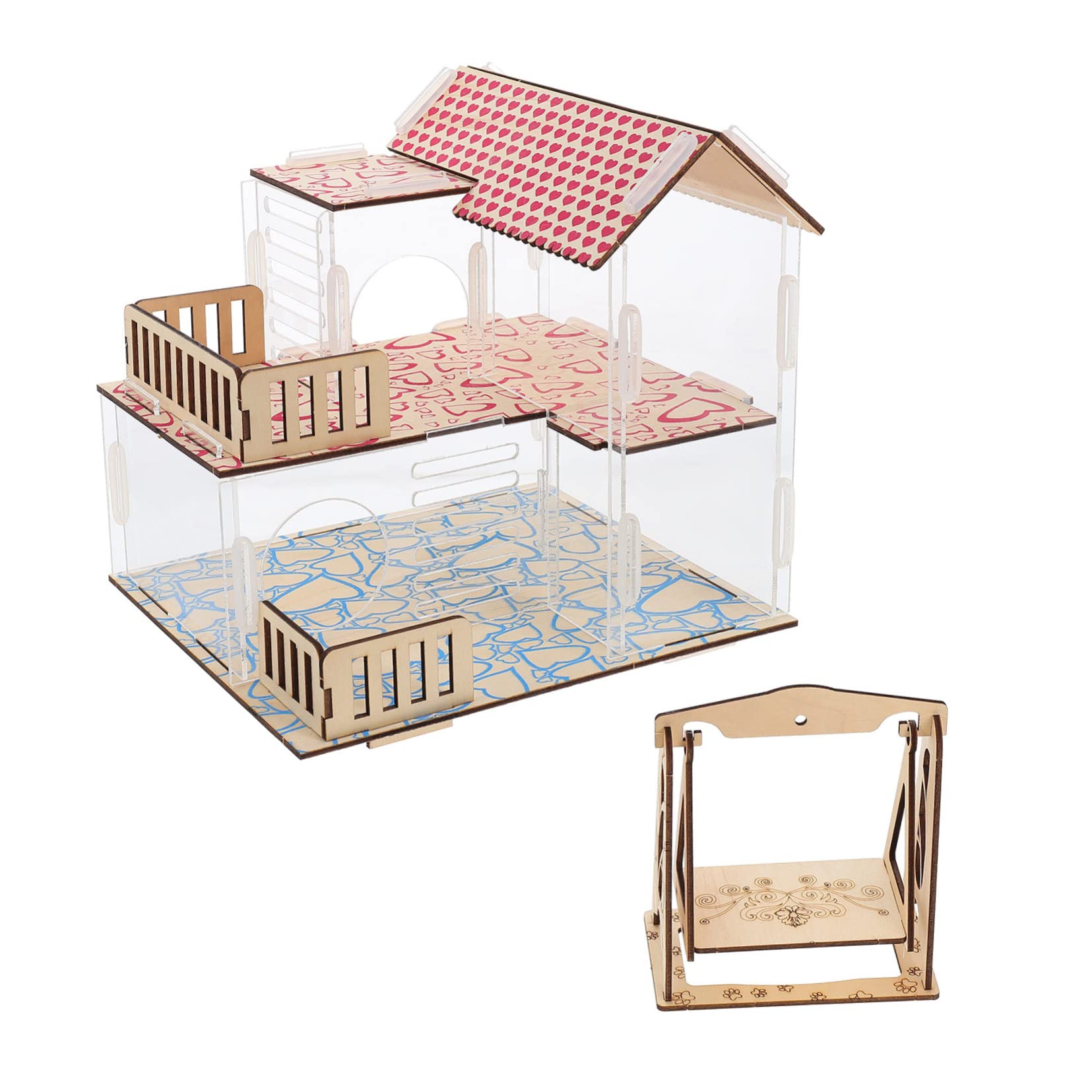 balacoo 1 Set Hamster Villa Gerbil Hideout Small Animal Play Toys Tunnel House Guinea Pig Hideout Guinea Pig Hideaway Hedgehog Hut Hamster Hut Rat Playground Guinea Pig Cage Acrylic Wooden