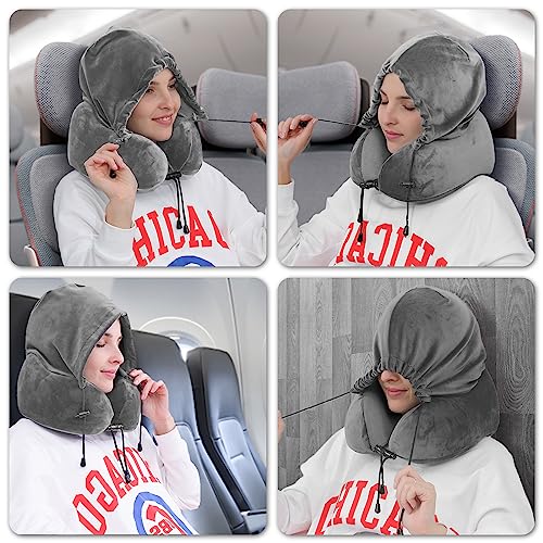 Ustenroya Neck Pillow for Sleeping Travel Travel Pillows for Airplanes 100% Pure Memory Foam Neck Pillow, Portable Pillow for Office Cars Trains Long Flights Sleeping (Grey)