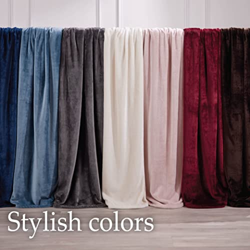 lalaLOOM Luxurious Soft Fleece Bed or Throw Blanket, Queen 90x90 Warm Velvet Plush Blankets, Comfy Lightweight Cozy Bedding, Washable Home Décor Throws for Sofa Couch, Bedroom Dorm Room, Gray Blue