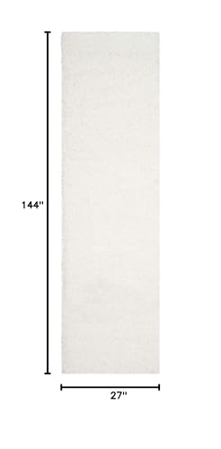 SAFAVIEH Laguna Shag Collection Runner Rug - 2'3" x 12', White, Solid Design, Non-Shedding & Easy Care, 2-inch Thick Ideal for High Traffic Areas in Living Room, Bedroom (SGL303W)