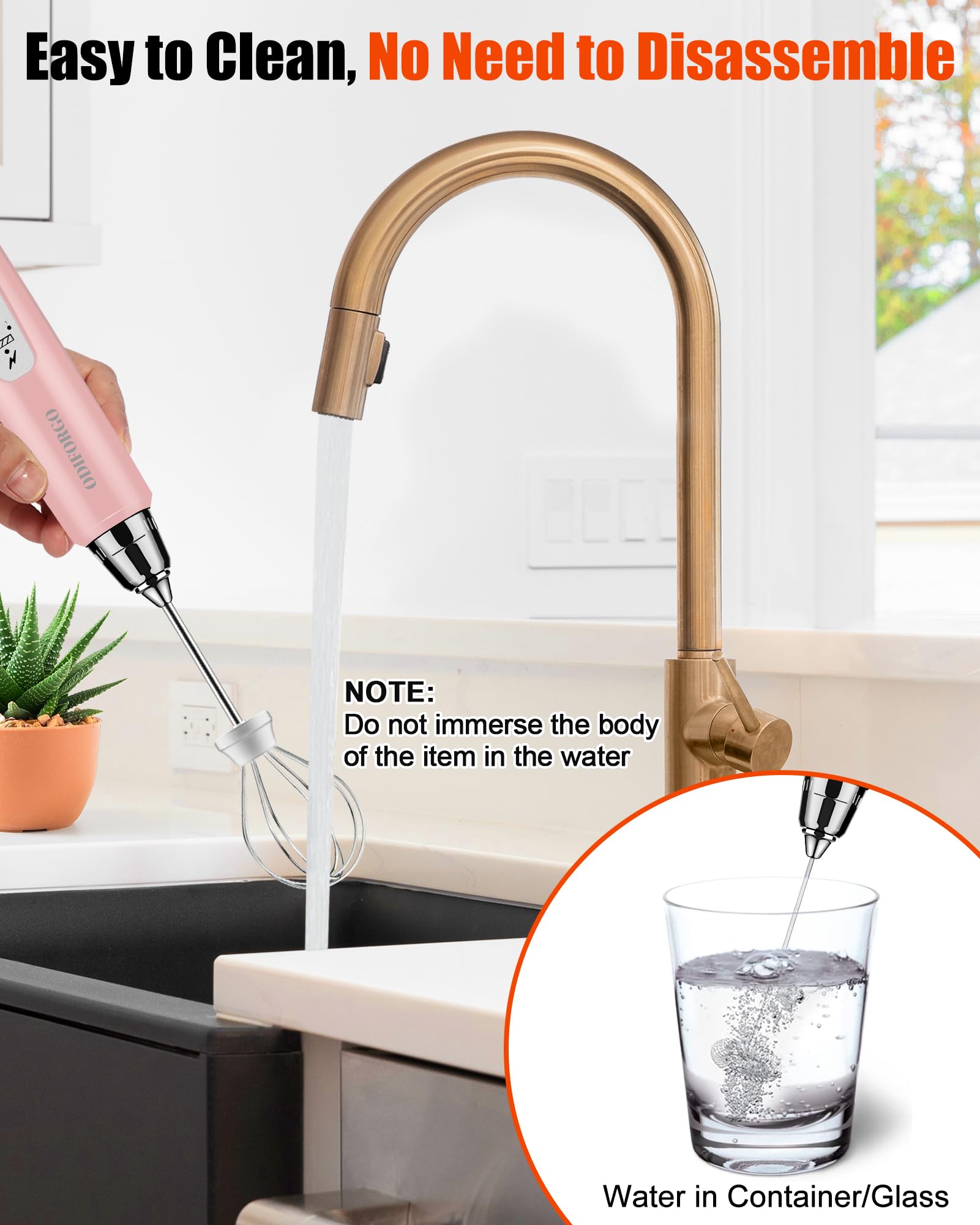 Milk Frother Handheld, USB Type-C Rechargeable Electric Whisk 3 Speed Adjustable, Coffee Frother Wand with 3 Stainless Whisks, Drink Mixer Blender for Latte Cappuccino Matcha Egg