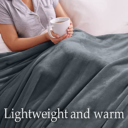 lalaLOOM Luxurious Soft Fleece Bed or Throw Blanket, Queen 90x90 Warm Velvet Plush Blankets, Comfy Lightweight Cozy Bedding, Washable Home Décor Throws for Sofa Couch, Bedroom Dorm Room, Gray Blue