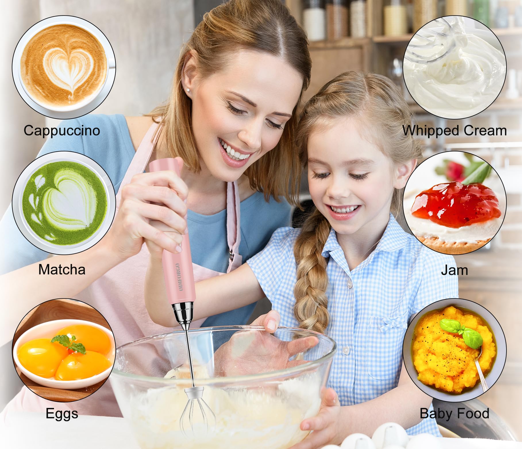 Milk Frother Handheld, USB Type-C Rechargeable Electric Whisk 3 Speed Adjustable, Coffee Frother Wand with 3 Stainless Whisks, Drink Mixer Blender for Latte Cappuccino Matcha Egg