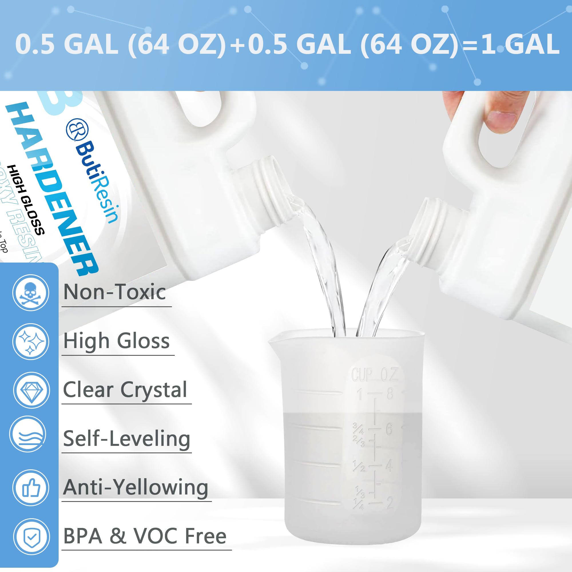 Epoxy Resin Crystal Clear 1 Gallon Kit, Self Leveling Bubbles Free Coating and Casting Resin and Hardener for Countertop, Table Top, Crafts, DIY Art, Wood, Jewelry, Molds, Bar Top 1:1 Ratio