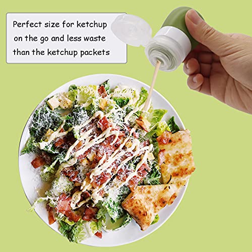 Ksooly 5-Pack 1.3Oz. Squeeze Salad Dressing Bottles with Cleaning Brush | Small Salad Dressing Container to Go | Portable Sauce Bottle Condiment Bottles | Food-grade Silicone, BPA Free