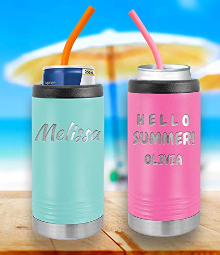 Personalized Stainless Steel Engraved Insulated Beverage Holder Customized Can Cooler with Custom Name Text β Wedding, Birthday, Corporate Gift (Light Purple, Slim)