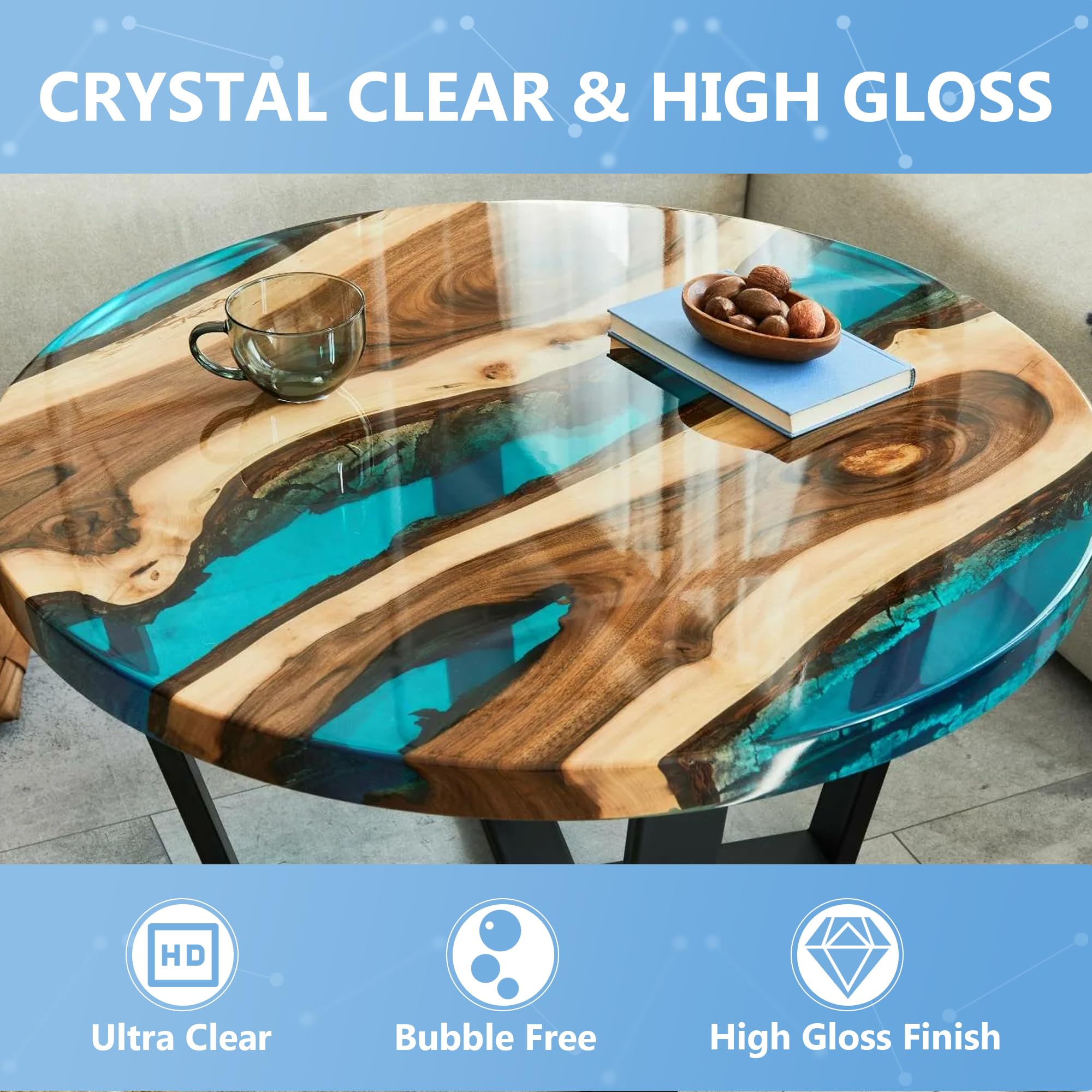 Epoxy Resin Crystal Clear 1 Gallon Kit, Self Leveling Bubbles Free Coating and Casting Resin and Hardener for Countertop, Table Top, Crafts, DIY Art, Wood, Jewelry, Molds, Bar Top 1:1 Ratio
