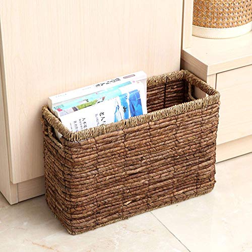 KXA Straw Magazine Basket Rectangular Storage Basket Home Finishing Basket with Handle