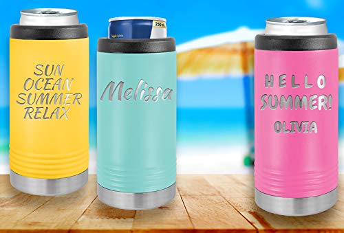 Personalized Stainless Steel Engraved Insulated Beverage Holder Customized Can Cooler with Custom Name Text β Wedding, Birthday, Corporate Gift (Light Purple, Slim)
