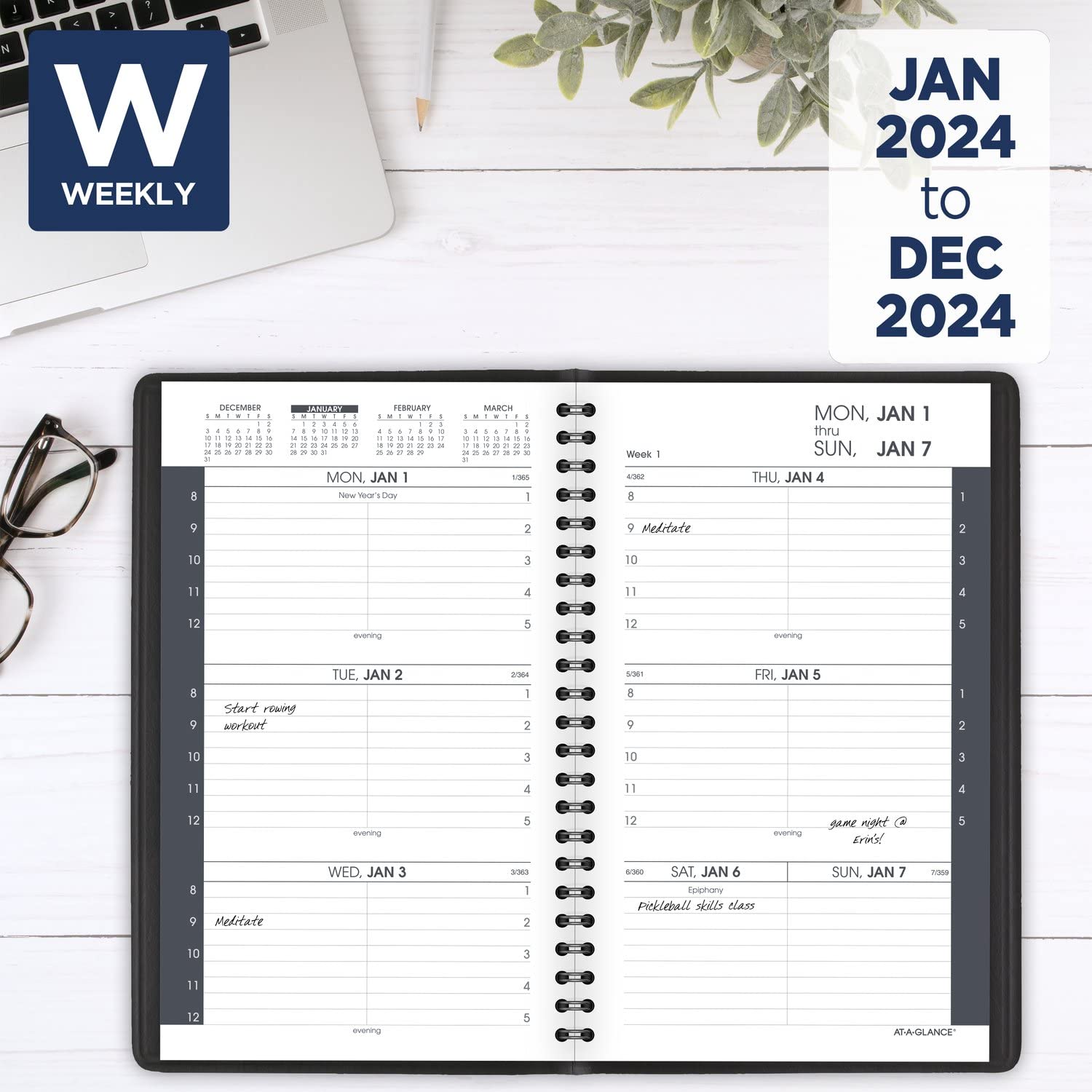 AT-A-GLANCE 2024 Weekly Appointment Book Planner, 5" x 8", Small, 13 Months, Black (701000524)