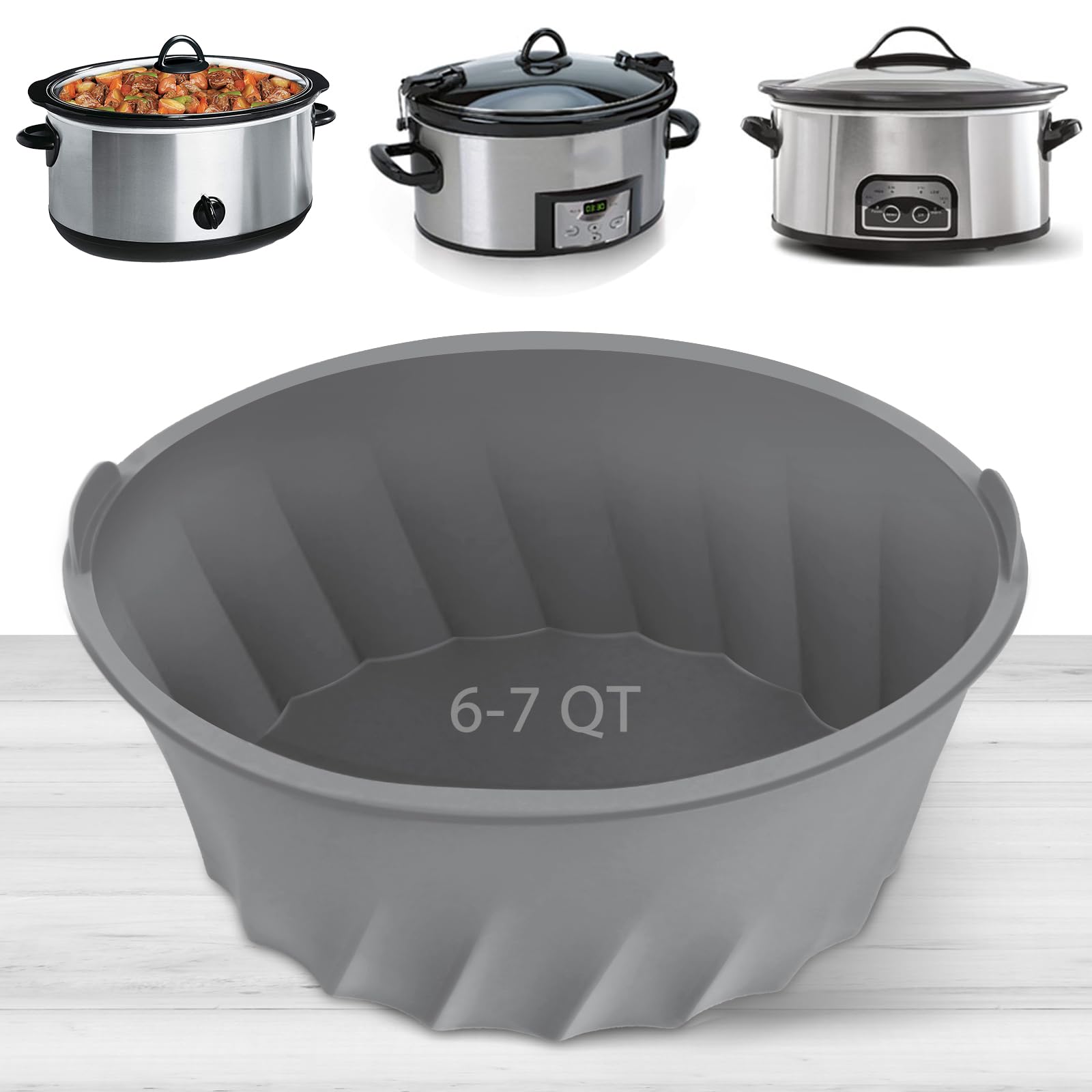 WESIDUNMU Oval-shaped Silicone Slow Cooker Divider Liner Fits 6-7 Quarts | Food-grade Material | Reusable | Extend the Lifespan of Your Inner Bowl | Prevent Food from Sticking to the Pot,Grey
