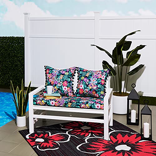 Vera Bradley by Classic Accessories Water-Resistant Outdoor Throw Pillow with Poms, 18 x 18 x 8 Inch, 2 Pack, Happy Blooms