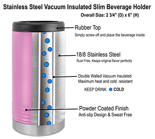 Personalized Stainless Steel Engraved Insulated Beverage Holder Customized Can Cooler with Custom Name Text β Wedding, Birthday, Corporate Gift (Light Purple, Slim)