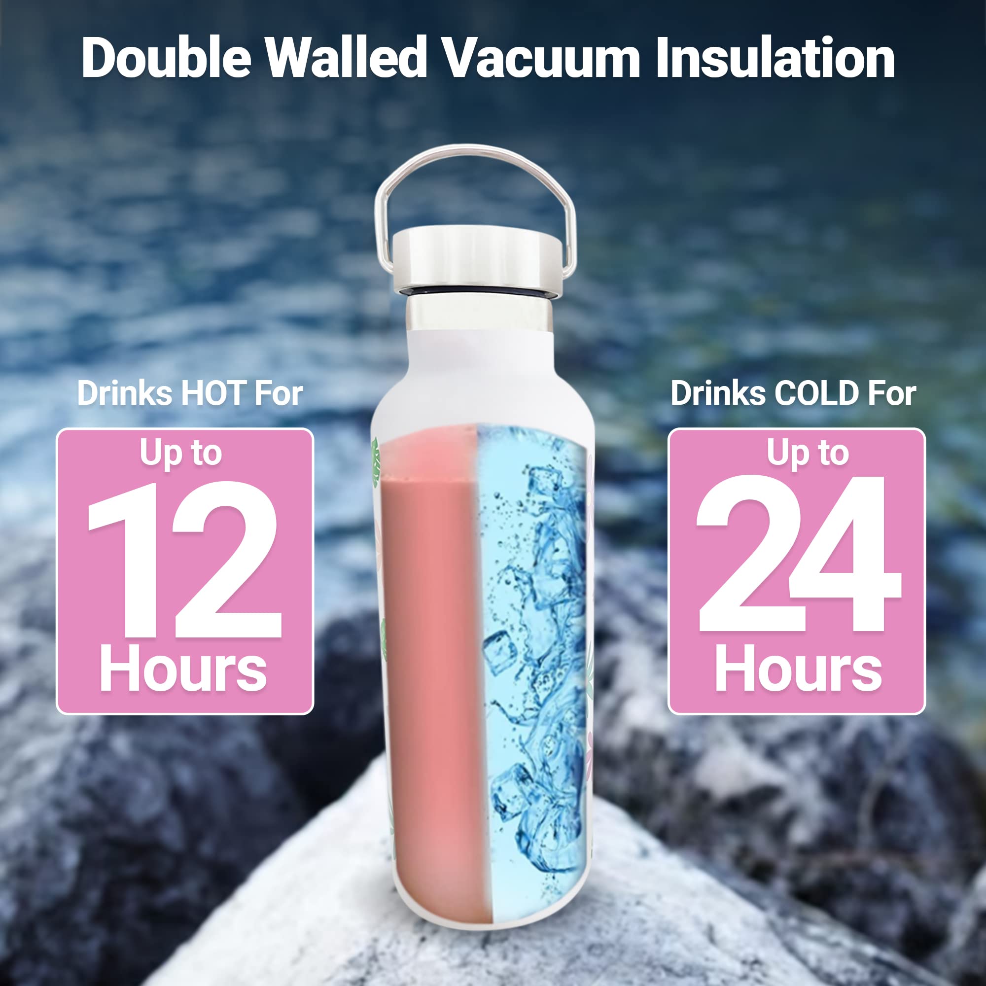 Stainless Steel Water Bottles β Insulated Bottles - Water Bottle with Straw - 2 Lids -1 Gift Box - 20 Oz - air up Water Bottle - Hot/Cold - Gift for her - Preppy Stuff (Flowers)