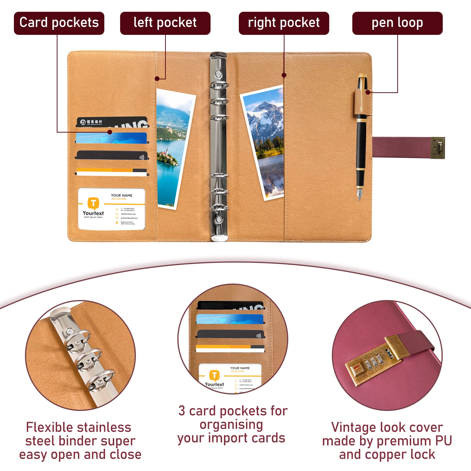 A5 Password Book with Combination Lock & Alphabetical Tabs, 302 Pages Leatherette Hardcover Internet Address & Password Organizer Logbook, Large Print, Refillable, 576 Entries, for Seniors