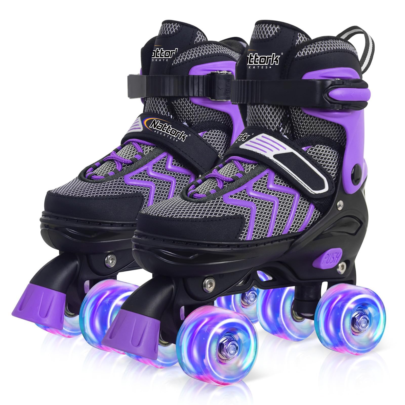 Kids Roller Skates for Girls, Purple Adjustable Rollerskates with Light Up Wheels for Big Kids Ages 6-12 7 8 9 10, Beginners Outdoor Sports, Best Birthday Gift for Kids