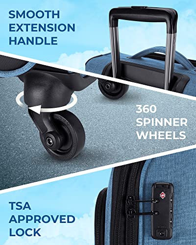 BAGSMART Underseat Carry On luggage Airline approved, 16-inch Softside Underseater Travel Suitcase with Spinner Wheels (03-Blue, Carry-on 20 Inch)
