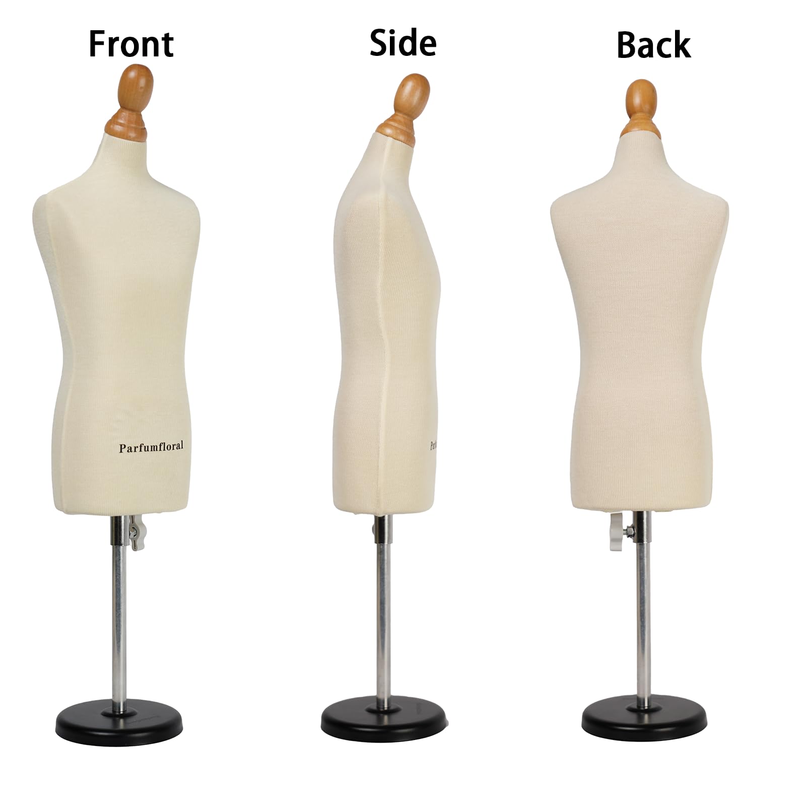 Parfumfloral Male Dress Form Mannequin(Not Full Size Body Height 12.8 inch for Sewing, 1/3 Size Female Tailor Dressmaker Dummy for Pattern Making Fully Pinnable Mannequin with Metal Base (1/3 Beige)