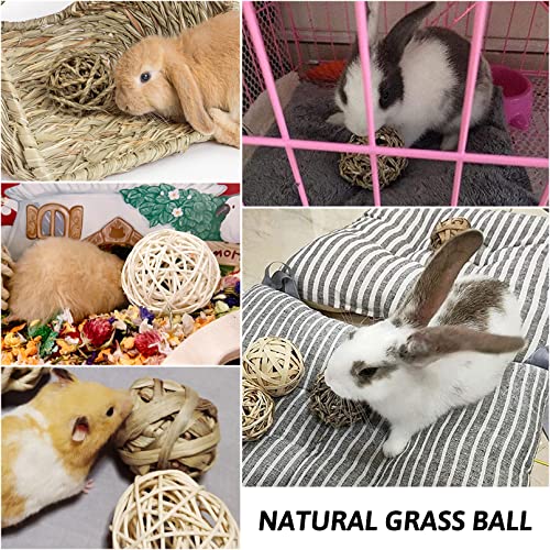 PINVNBY Guinea Pig Grass House with Chew Toys Little Rabbit Natural Hideout Small Pet Grass Hut with Play Toys for Bunny Hamster Rat Chinchilla Hedgehog Squirrel Gerbil(Ball at Random)