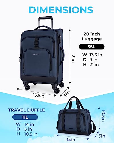 BAGSMART Underseat Carry On luggage Airline approved, 16-inch Softside Underseater Travel Suitcase with Spinner Wheels (03-Blue, Carry-on 20 Inch)