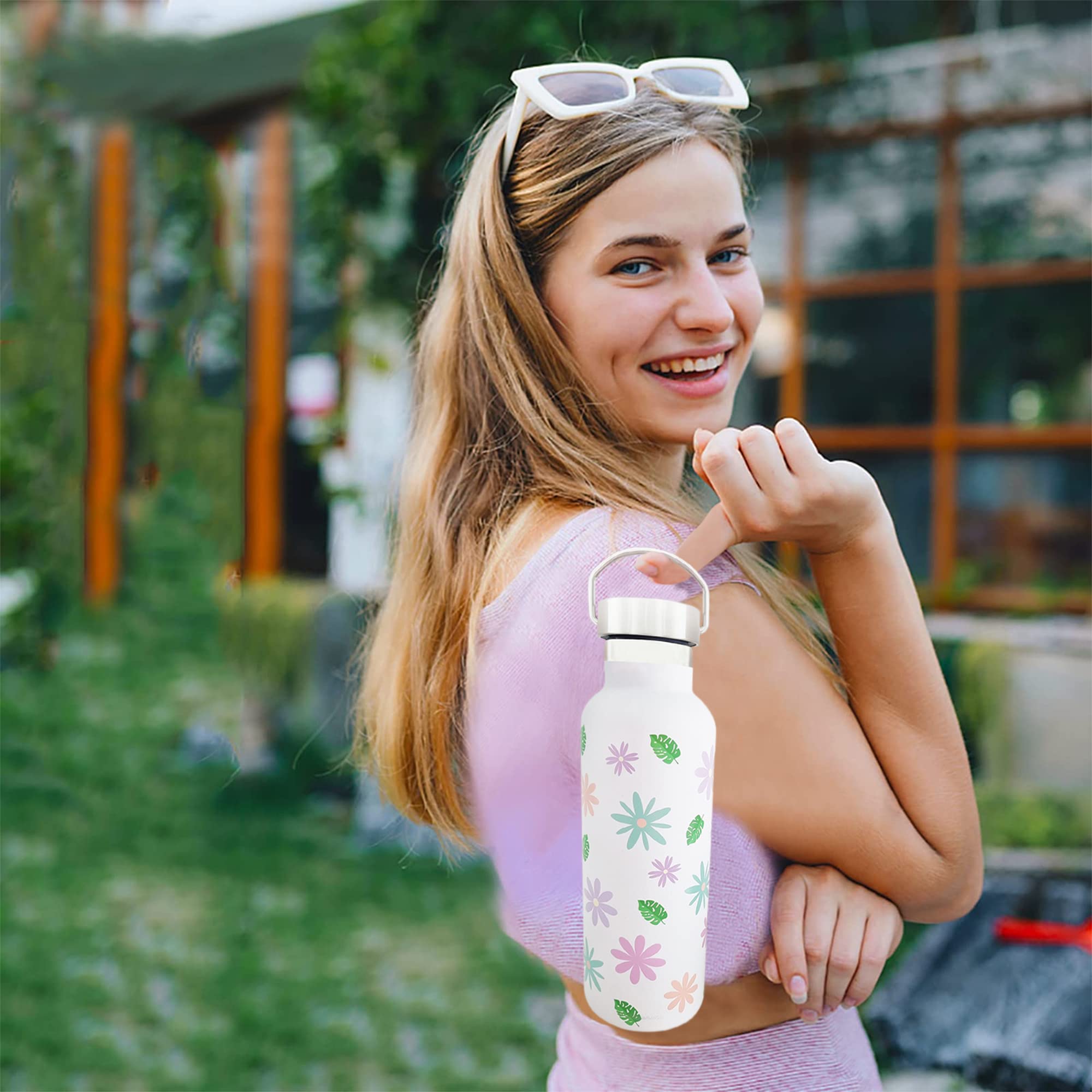 Stainless Steel Water Bottles β Insulated Bottles - Water Bottle with Straw - 2 Lids -1 Gift Box - 20 Oz - air up Water Bottle - Hot/Cold - Gift for her - Preppy Stuff (Flowers)