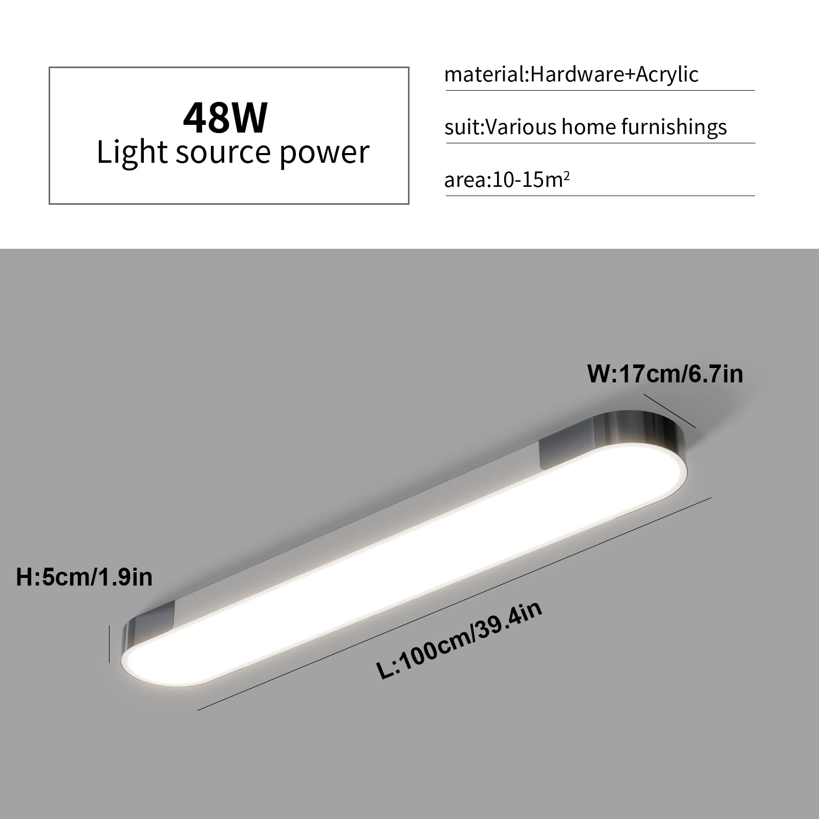 Qcyuui Dimmable LED Ceiling Light Modern Acrylic Linear LED Ceiling Lamp 39.4in Semi Flush Mount Wraparound Shape Lighting Fixture with Remote Control for Kitchen Dining Room (48W/3000-6500K)
