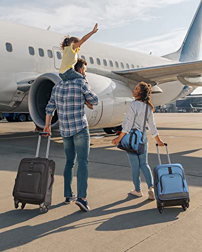 BAGSMART Underseat Carry On luggage Airline approved, 16-inch Softside Underseater Travel Suitcase with Spinner Wheels (03-Blue, Carry-on 20 Inch)